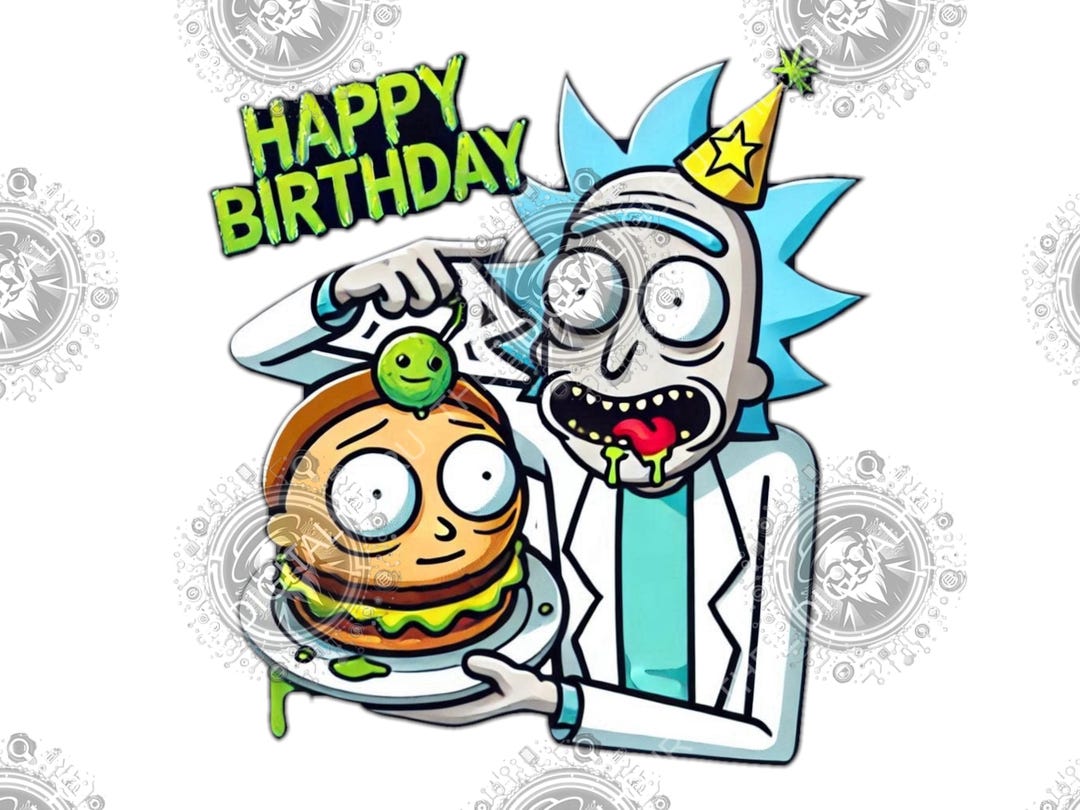 5 Rick and Morty Happy Birthday Sticker | Cartoon Party Decor | High ...