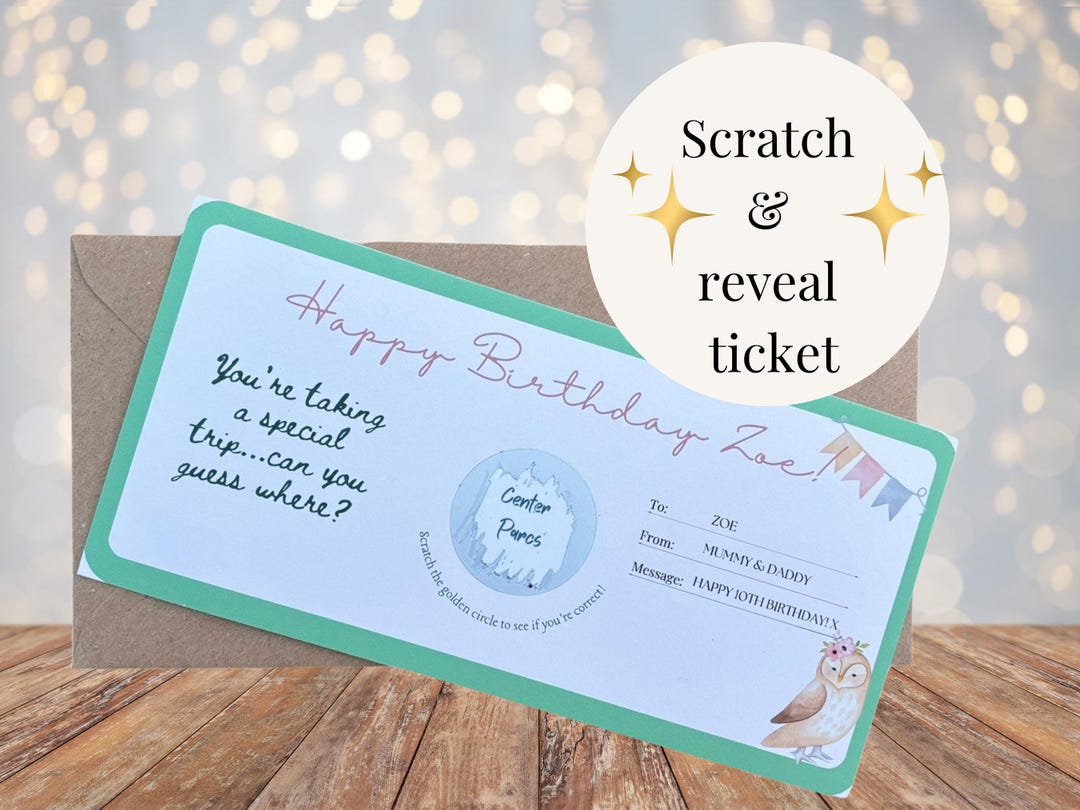 Center Parcs Custom Scratch to Reveal Gift Card Ticket - Personalised ...