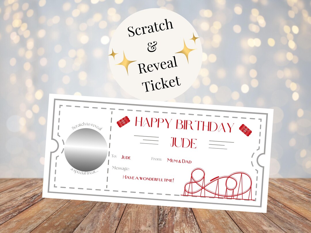 Personalised Theme Park Scratch Reveal Ticket: Birthday Gift - Etsy