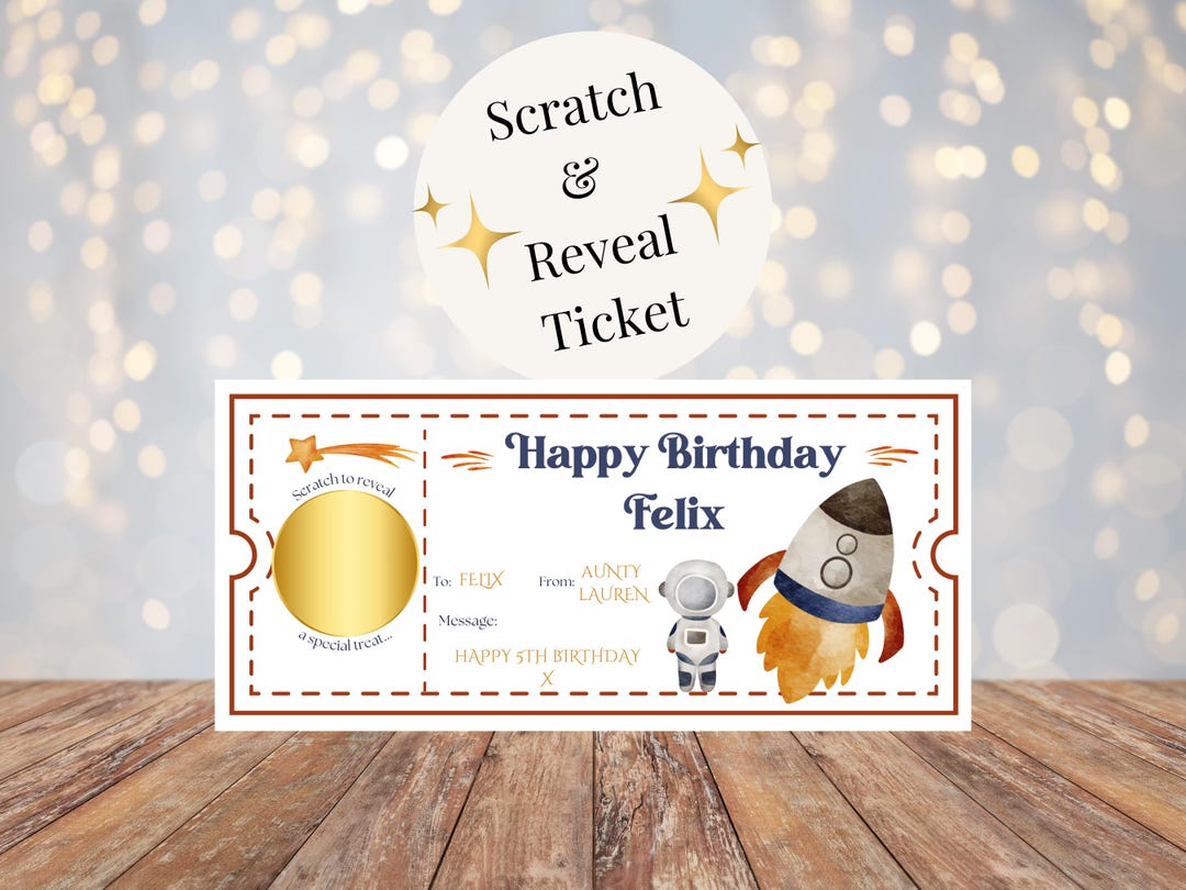 Personalised Kids Space Birthday Scratch Reveal Card: Treat Day Out ...