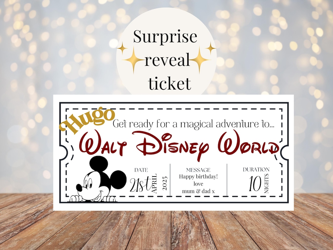 Disney World Trip Reveal Ticket Custom Disneyland Paris Surprise ...