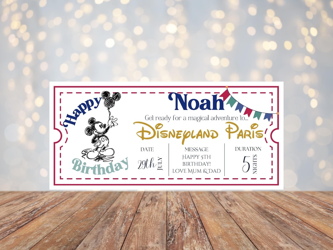 Birthday Disney Holiday Trip Reveal Ticket | Personalisable ...