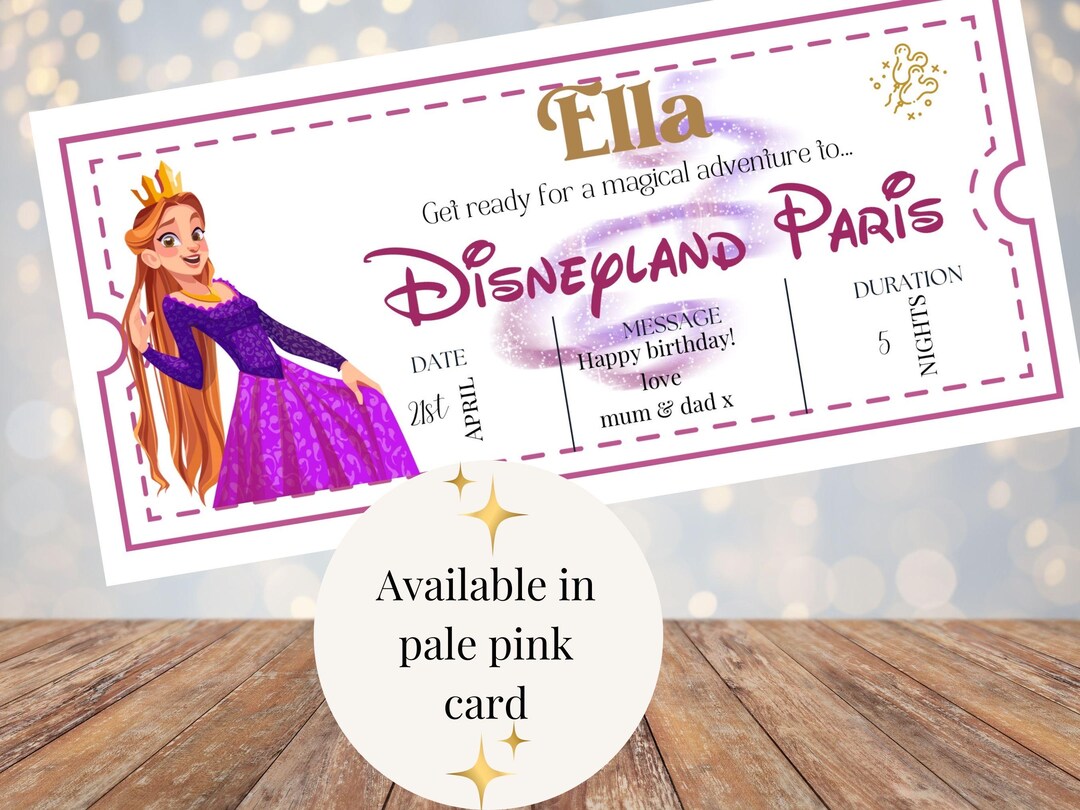 Rapunzel Tangled Disney Trip Reveal Ticket Card Custom Disneyland Paris ...