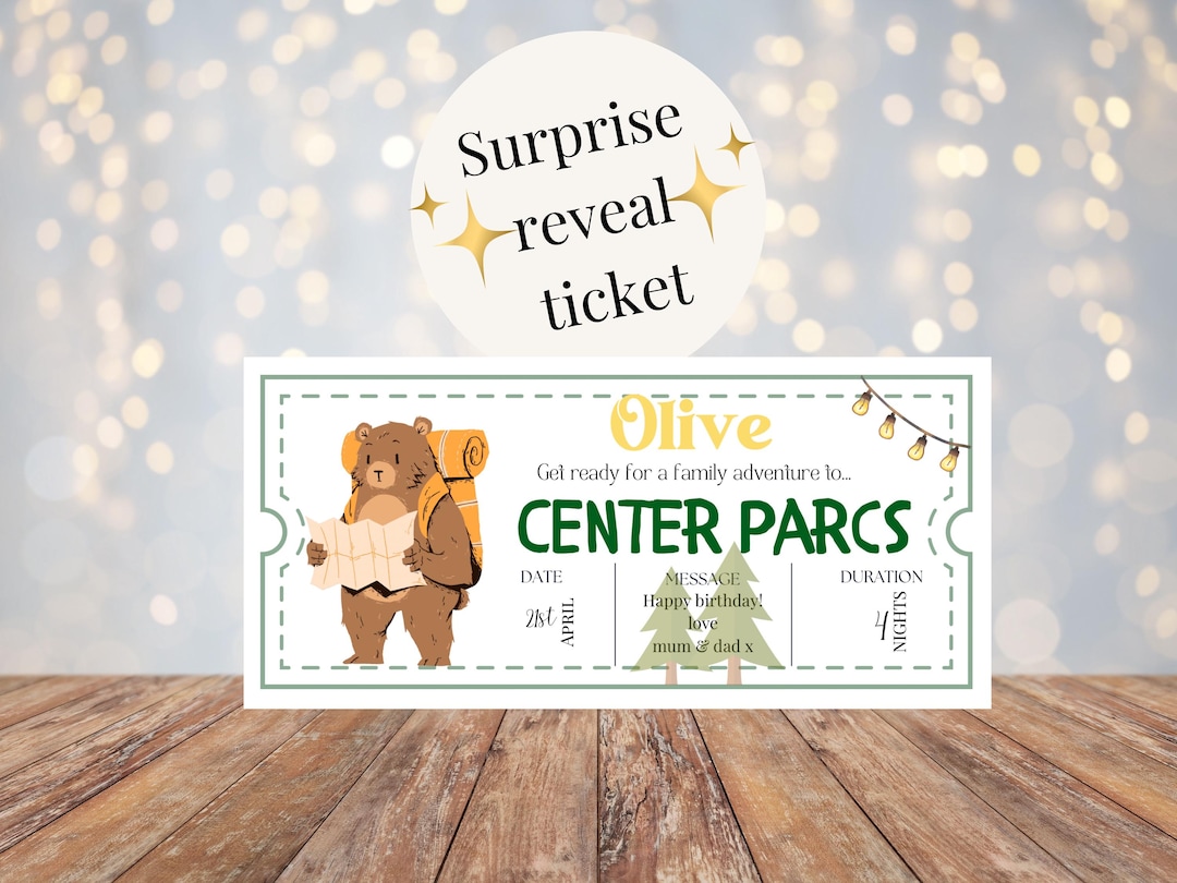 Center Parcs Surprise Ticket | Personalisable | Kids Holiday Reveal ...