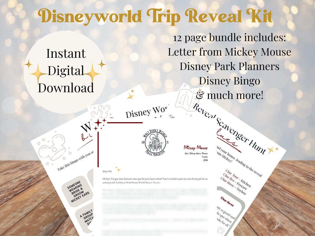 Printable Disney World Trip Reveal Kit Inc Invite Letters From Mickey ...