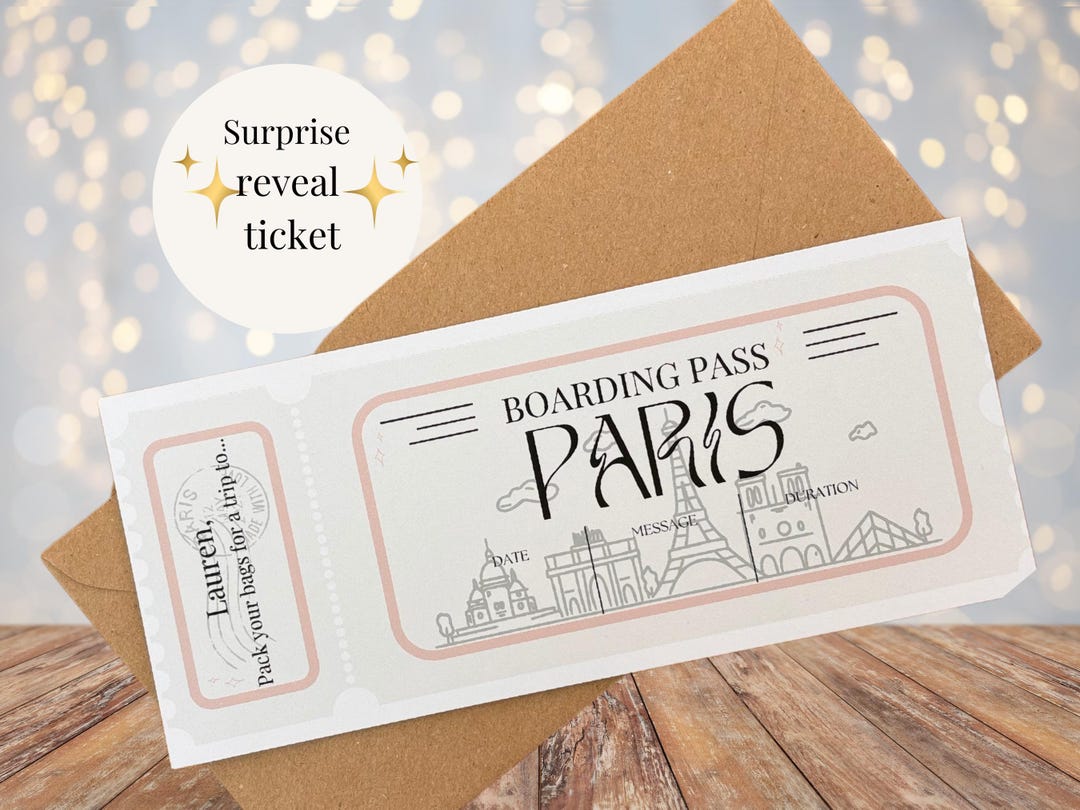 Paris Surprise Holiday Gift Ticket | Card Personalised Birthday ...