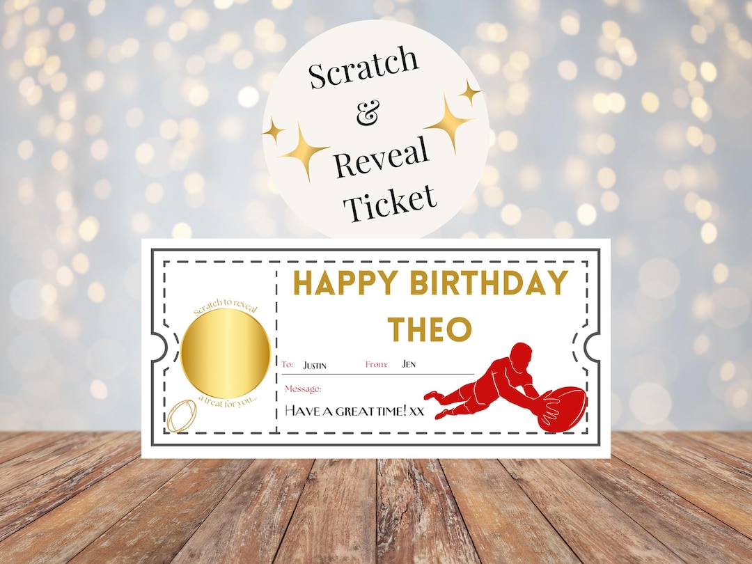 Rugby Match Scratchcard Reveal Card Ticket Personalised Christmas ...