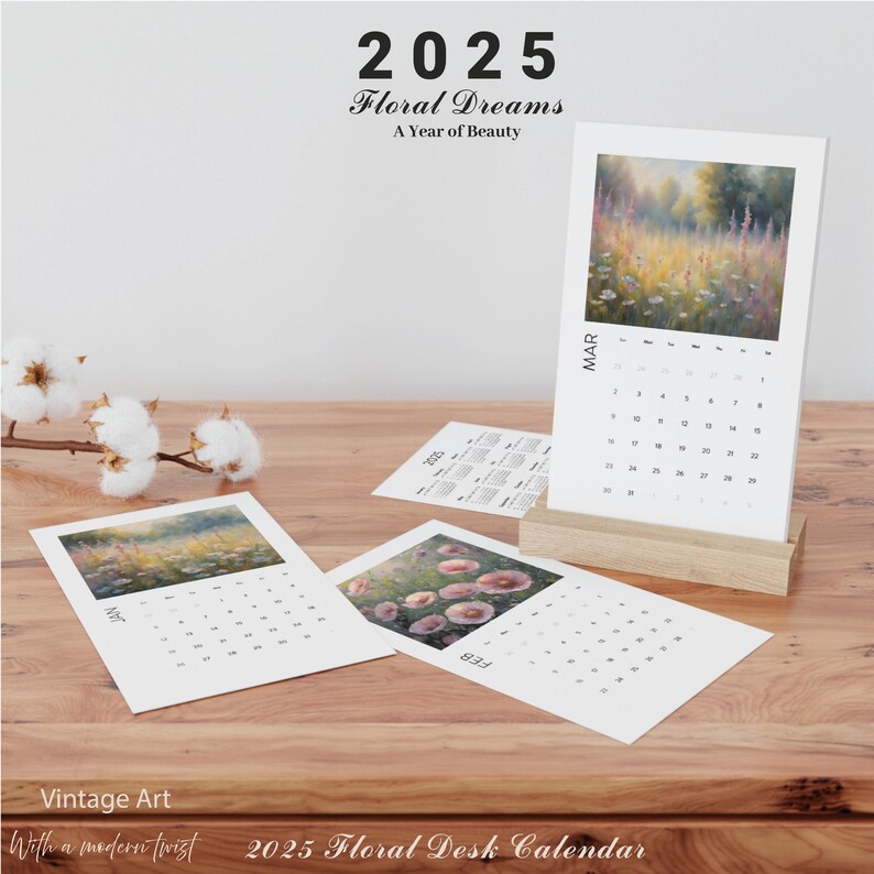 Calendar 2025 Floral Dreams Monthly Desk Calendar Wall Decor Art Year ...