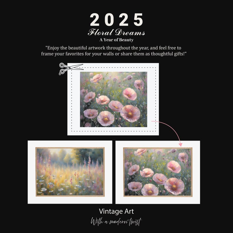 Calendar 2025 Floral Dreams Monthly Desk Calendar Wall Decor Art Year ...