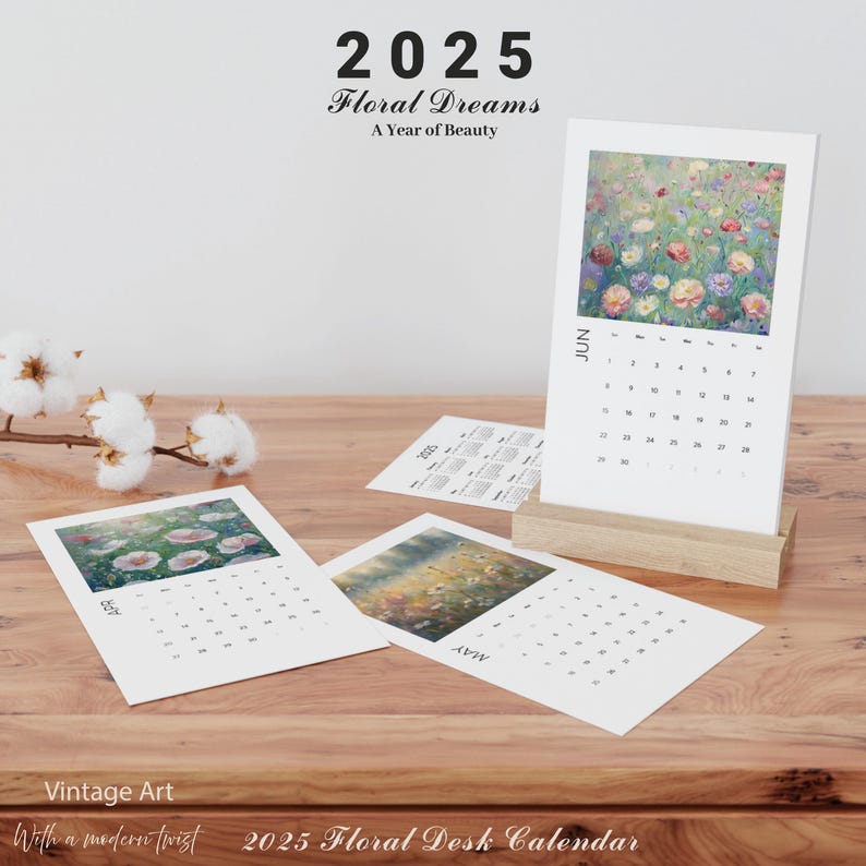 Calendar 2025 Floral Dreams Monthly Desk Calendar Wall Decor Art Year ...