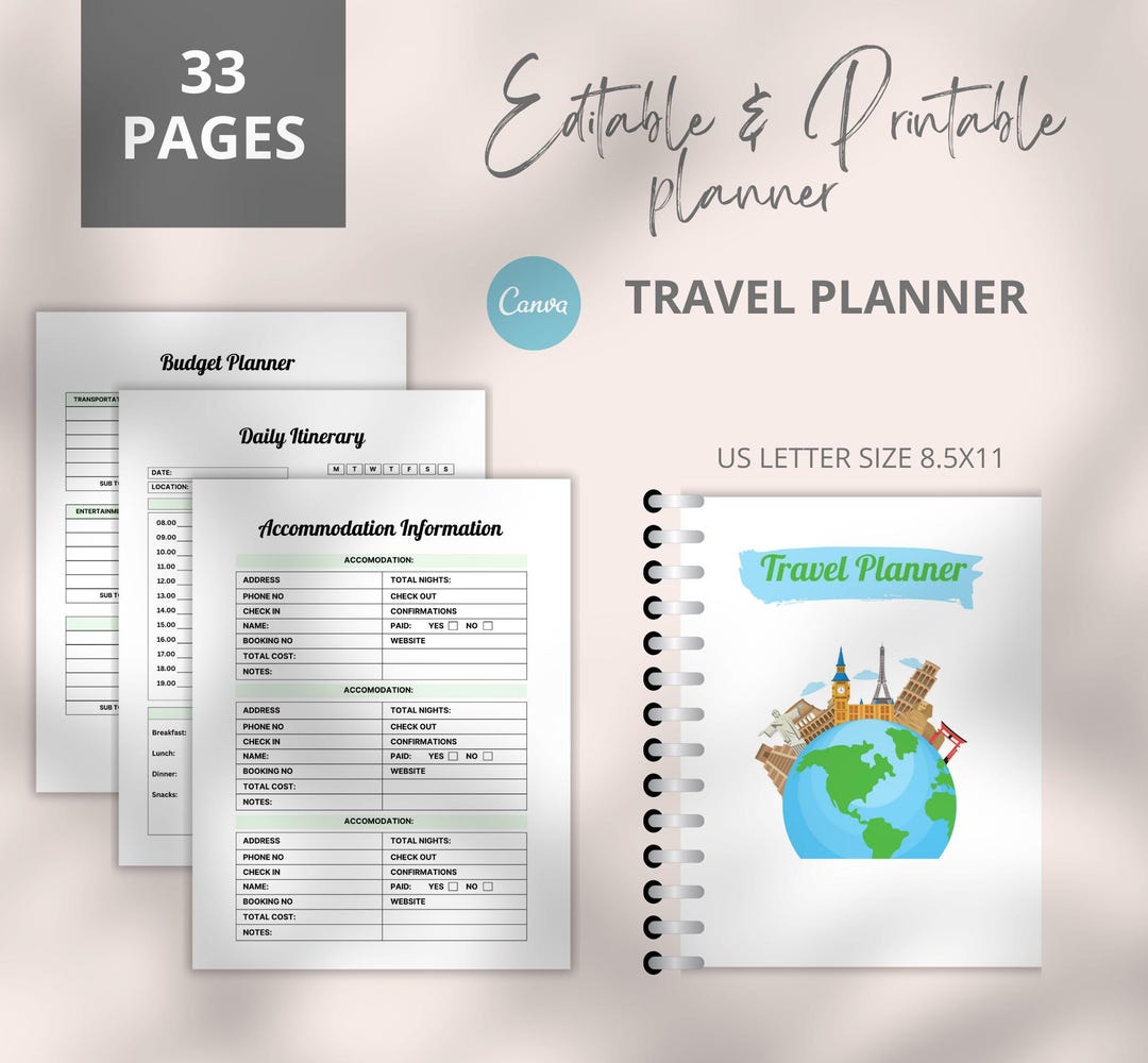 Travel Planner Editable & Printable Travel Organizer Plan Your ...
