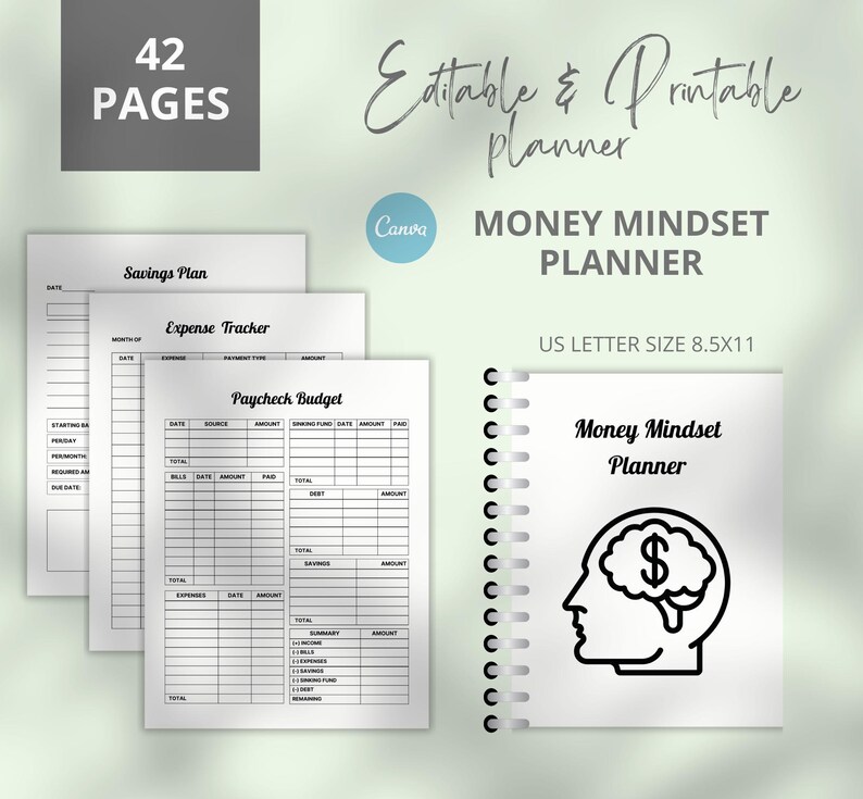 Money Mindset Planner Editable & Printable Financial Wellness Journal ...