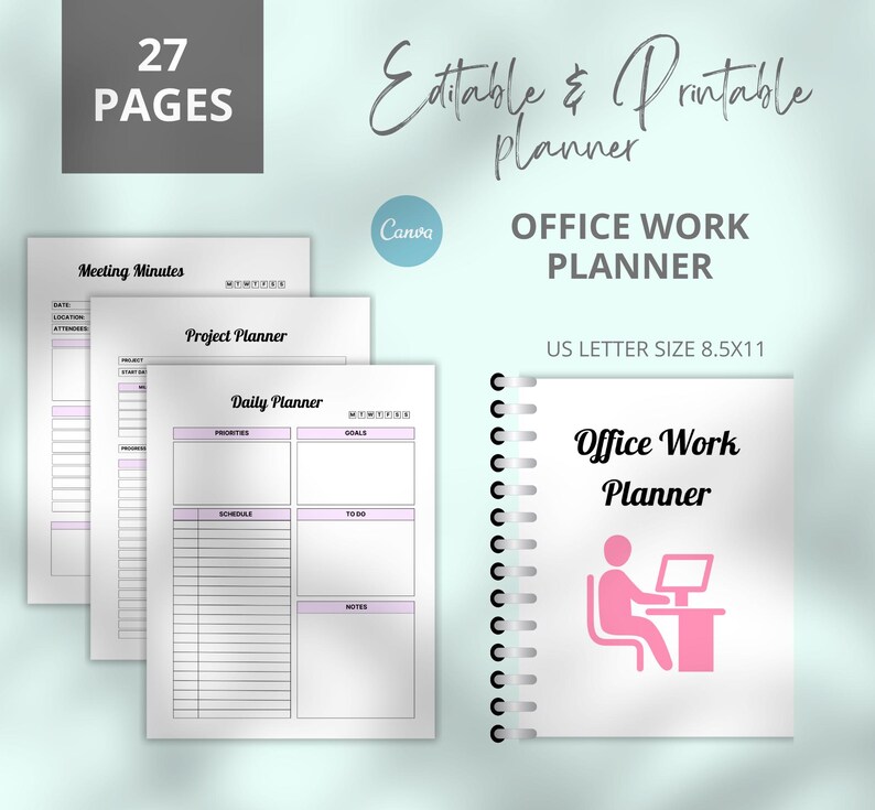 Office Work Planner Editable & Printable Daily Task Management Journal ...