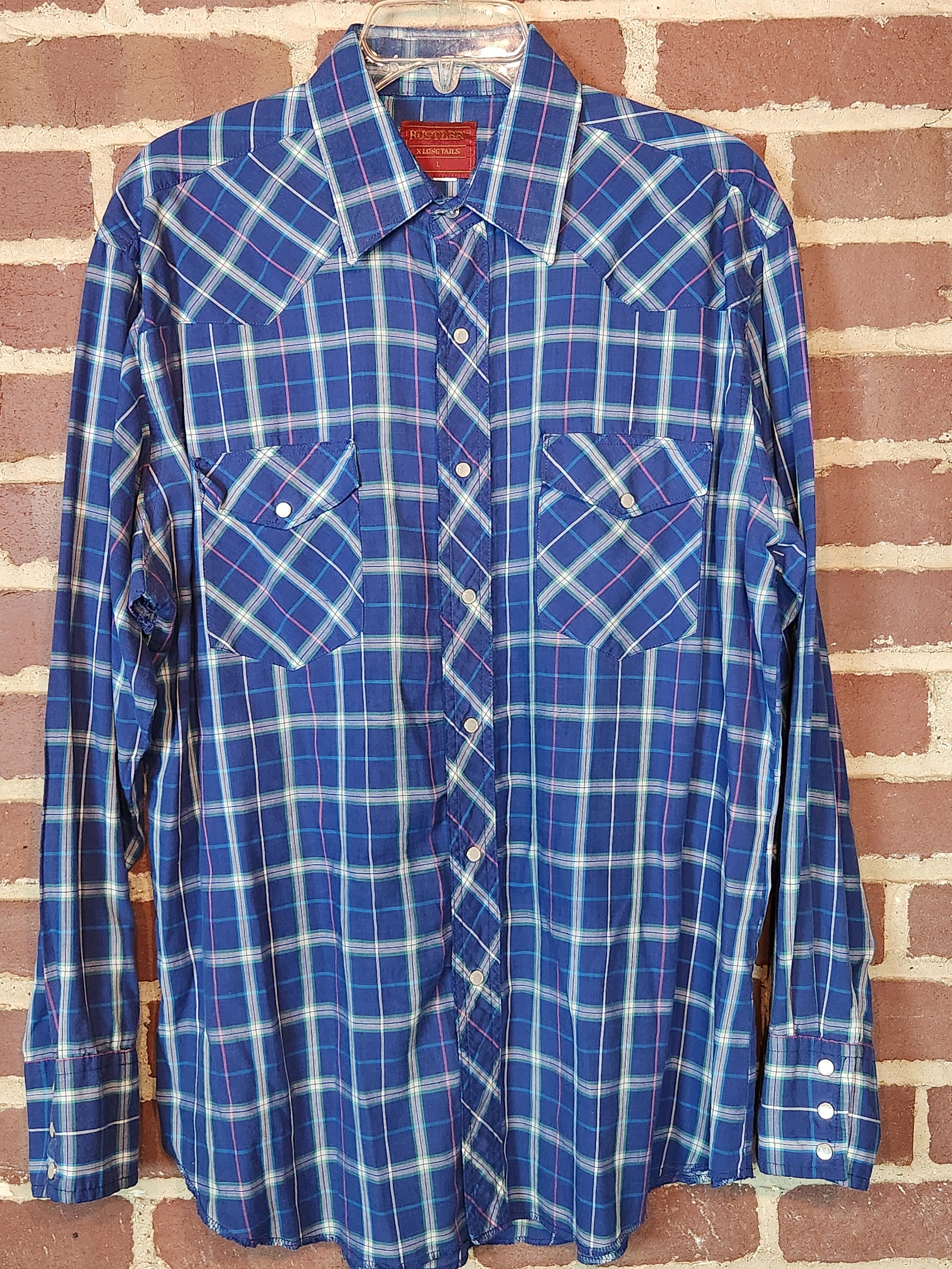 60s 70s Mens Western Style Shirt, Pearl Snaps, Rustler, 16x34, Large ...