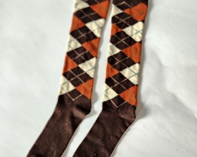 Antique High Knee Socks, Adult Size, Brown and Tan Argyle, Golf Socks ...