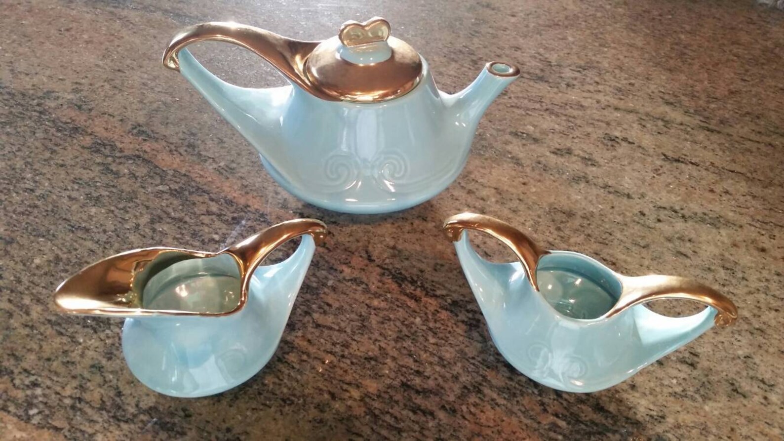 1940s Vintage Aladdin Style Tea Set 3 Pieces Turquoise Aqua - Etsy