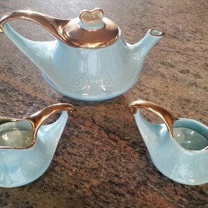 1940s Vintage Aladdin Style Tea Set, 3 Pieces, Turquoise, Aqua and Gold ...