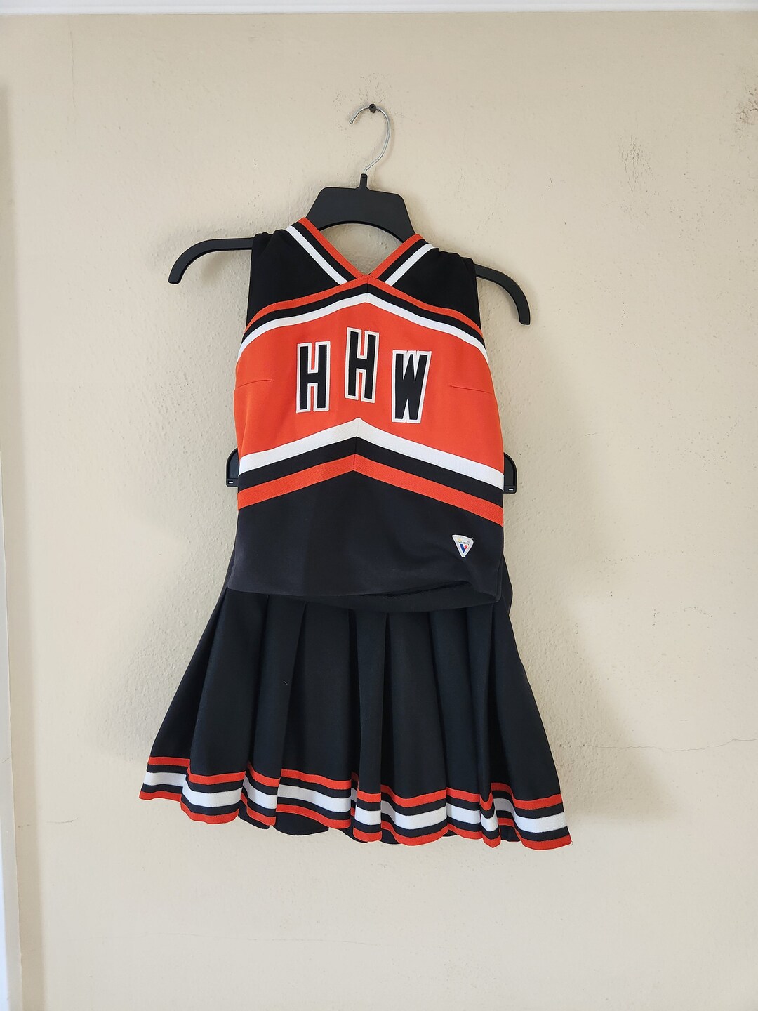Cheerleader Uniform, Orange Black White, Two Piece Skirt and Sleeveless ...