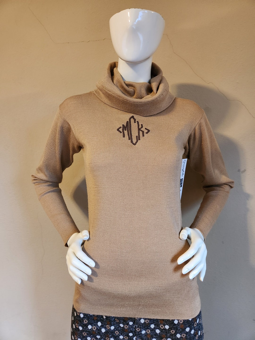 Monogrammed MKC Sweater, Turtleneck, Cowl Neck, Pullover, Camel Color ...