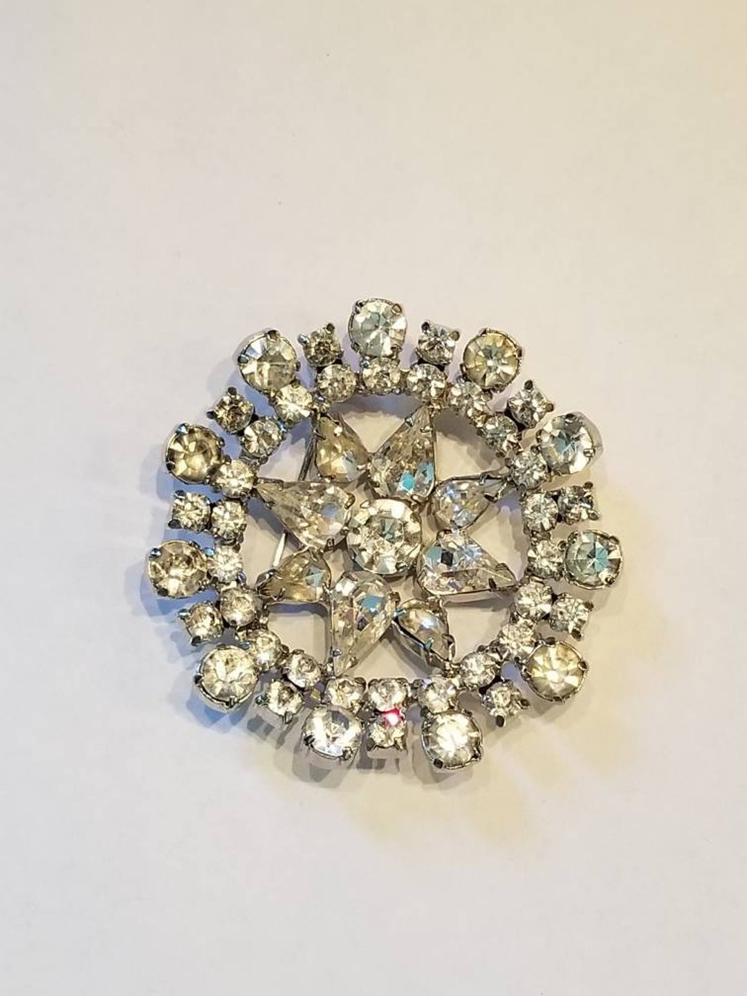 Rhinestone Brooch, Round Pin, Vintage Jewelry - Etsy