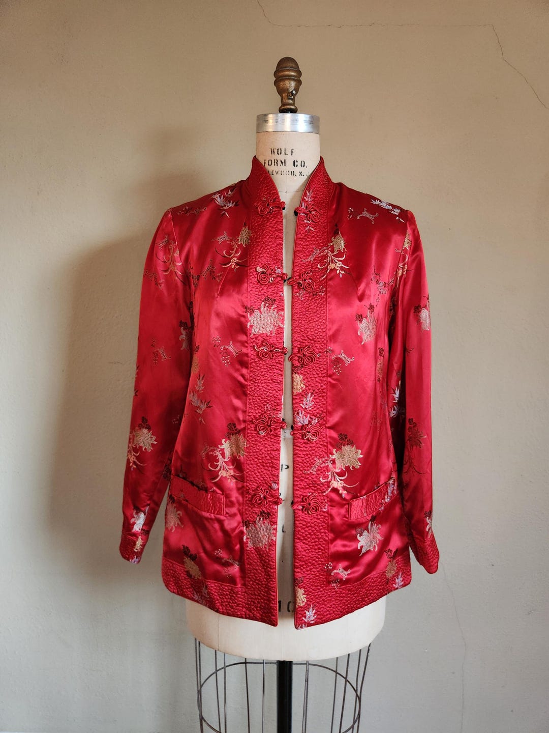 60s Vintage Chinese Red Black Reversible Silk Jacket, Mandarin Collar ...