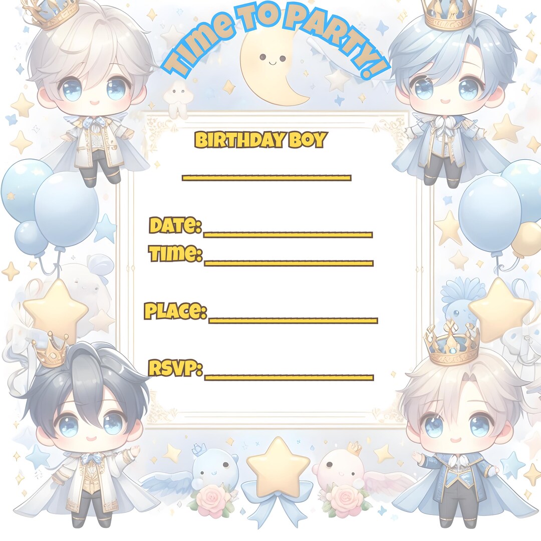 Chibi Kids Birthday Party Invitation | Cute Anime-style | Printable ...
