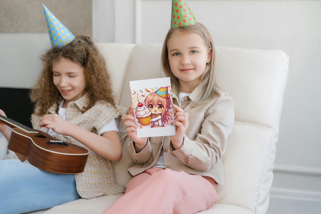 Chibi Party Girl Illustration | Square Printable Digital Image | Kids ...