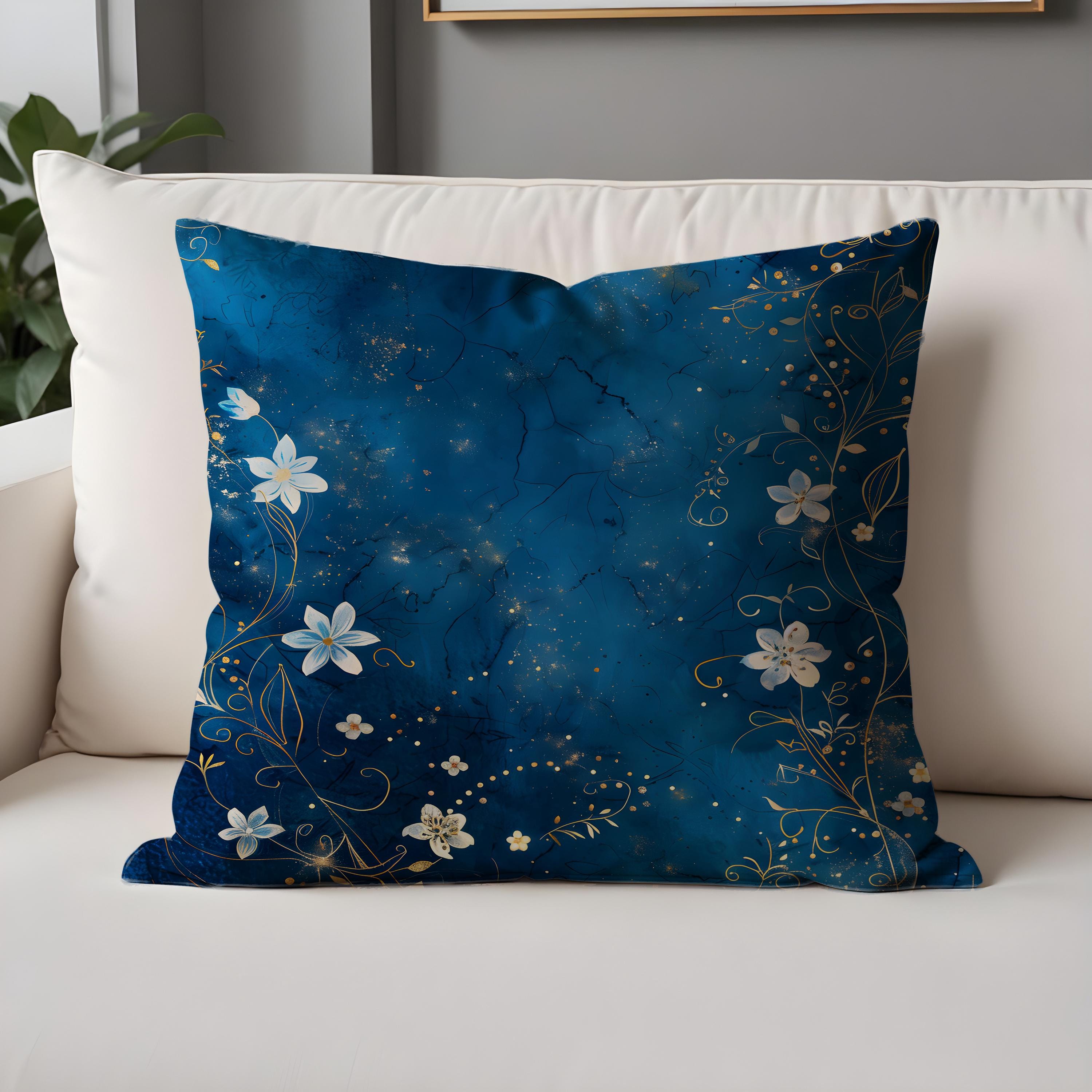 Galaxy Night Sky Pillow Cover – Deep Blue Starry Cushion, Cosmic Home ...