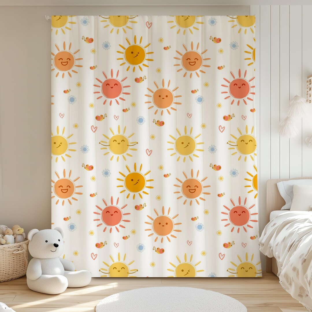 Happy Sun Sheer Curtain – Cheerful Yellow and Orange Sunshine Print for ...