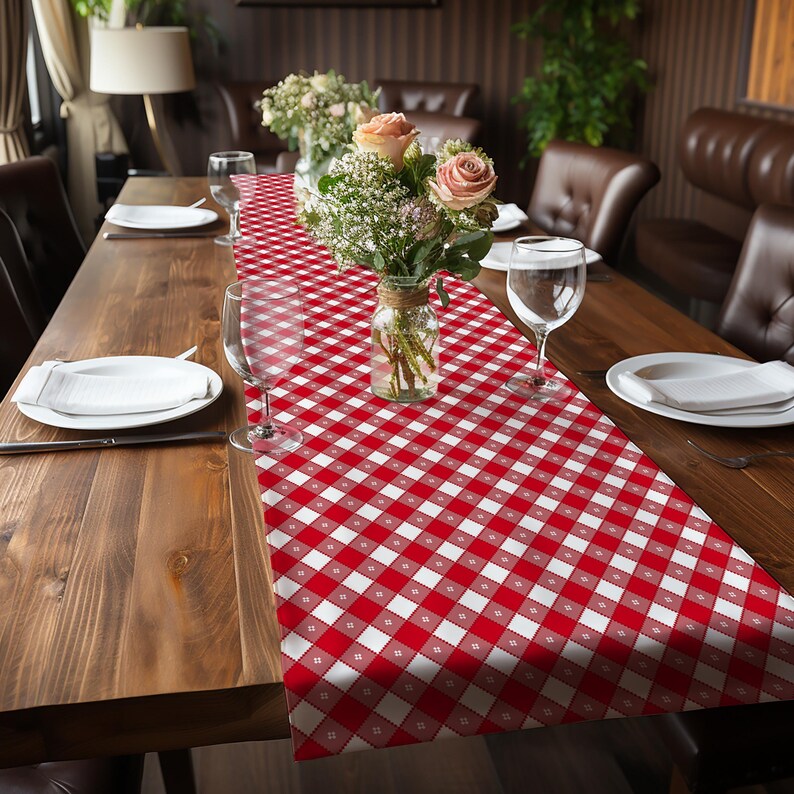 Red Gingham Table Runner - Classic Checkered Design for Dining Decor - Etsy