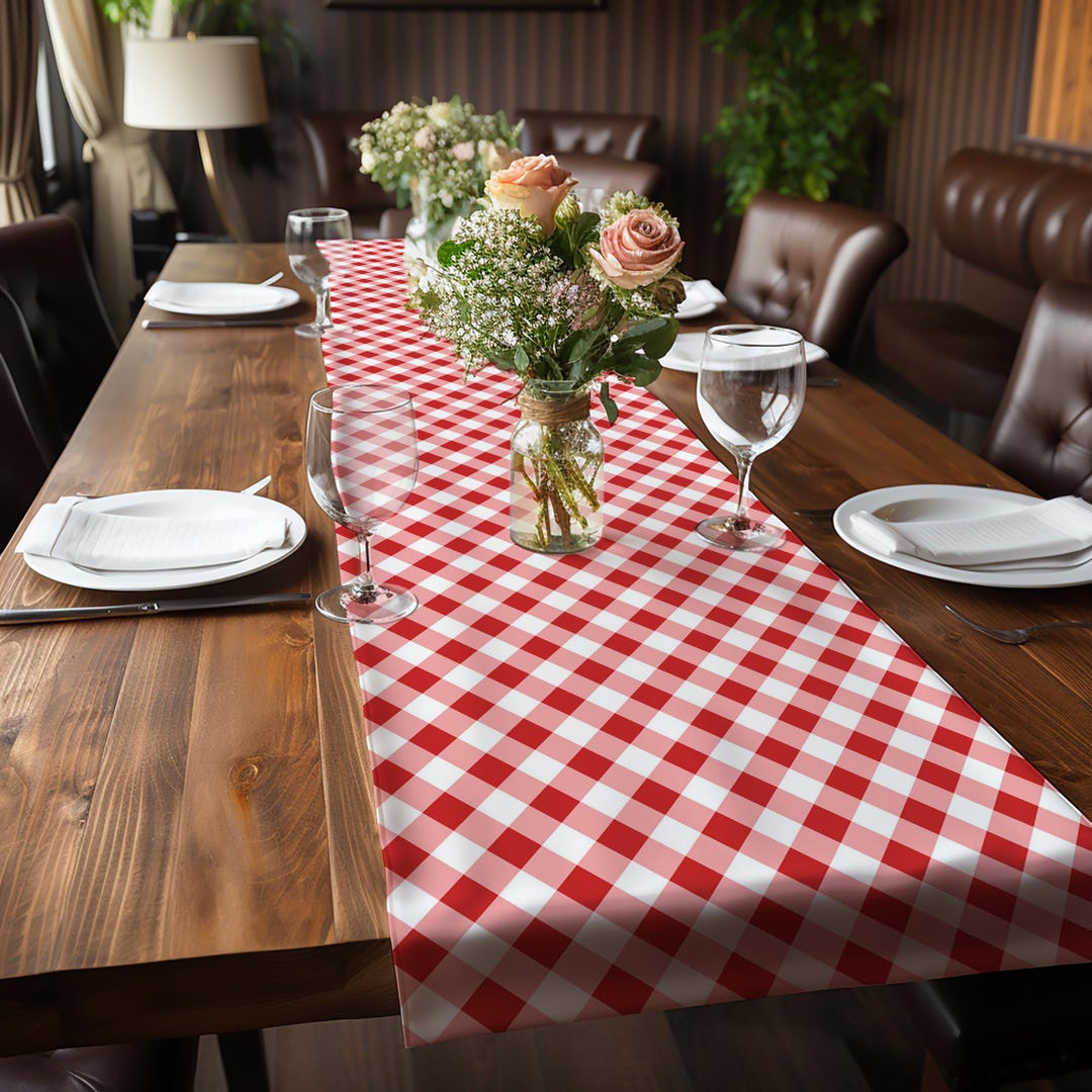 Red Gingham Table Runner - Classic Checkered Design for Dining Decor - Etsy
