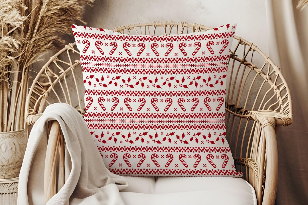 Nordic Festive Cheer Cushion Collection: Geometric, Candy Cane, and ...