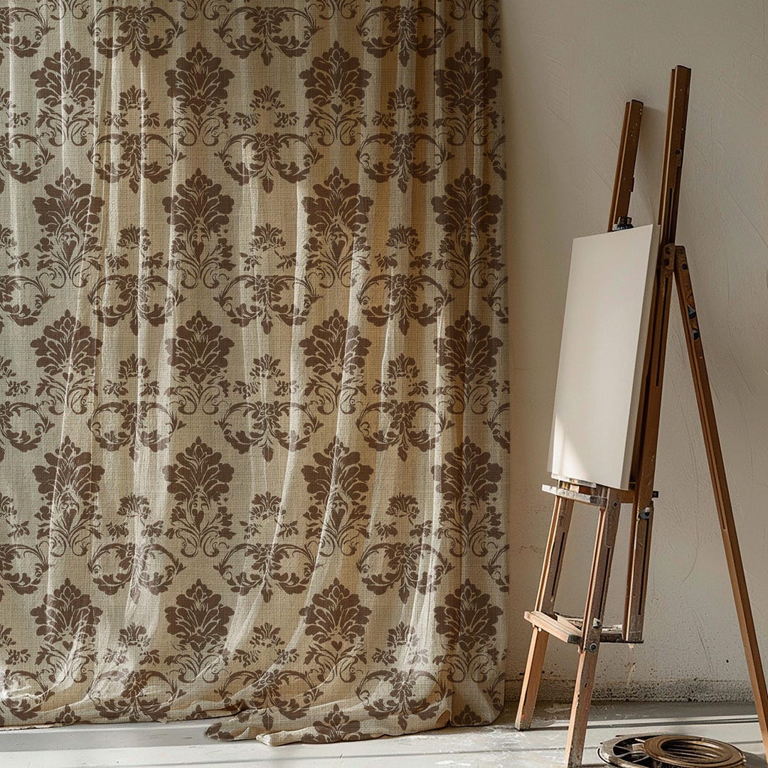 Timeless Damask Linen Curtain – Vintage Baroque Drapery for Elegant ...