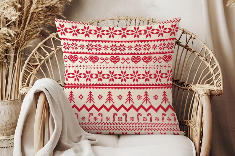 Nordic Festive Cheer Cushion Collection: Geometric, Candy Cane, and ...