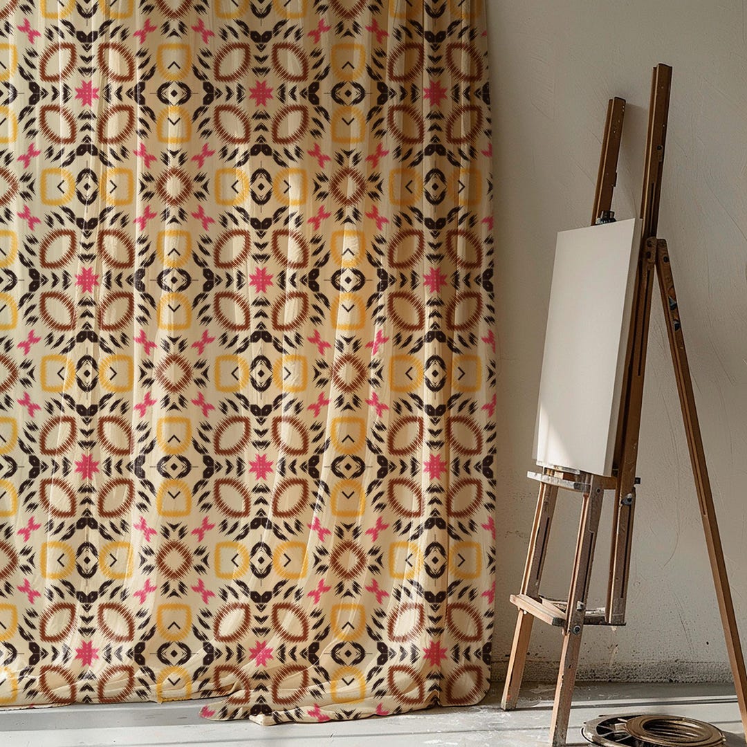 Linen Curtain Tribal Boho Ikat Pattern, Earth Tone Drapery Panel ...