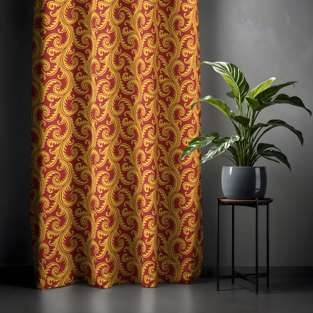 Bold Red and Gold Curtains Luxury Scrollwork Drapes for Elegant Home ...