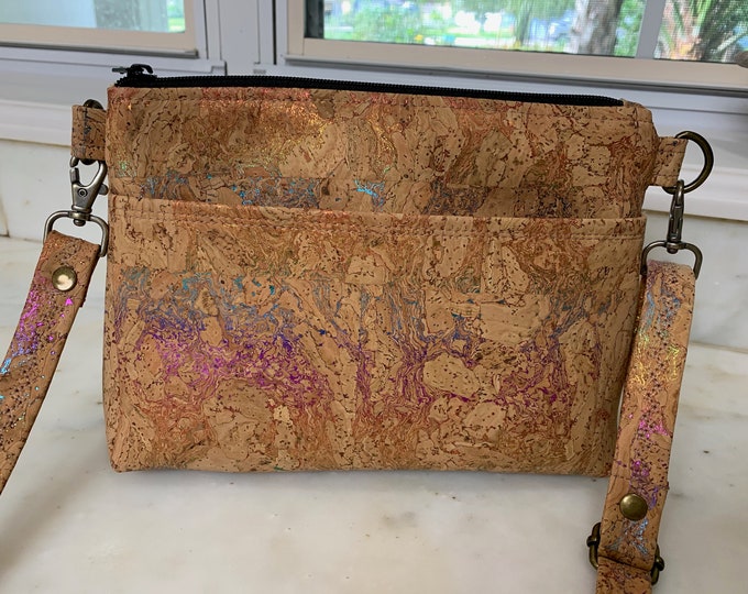 Small CORK Crossbody Purse With Front Pocket in Shimmery unicorn Roots ...
