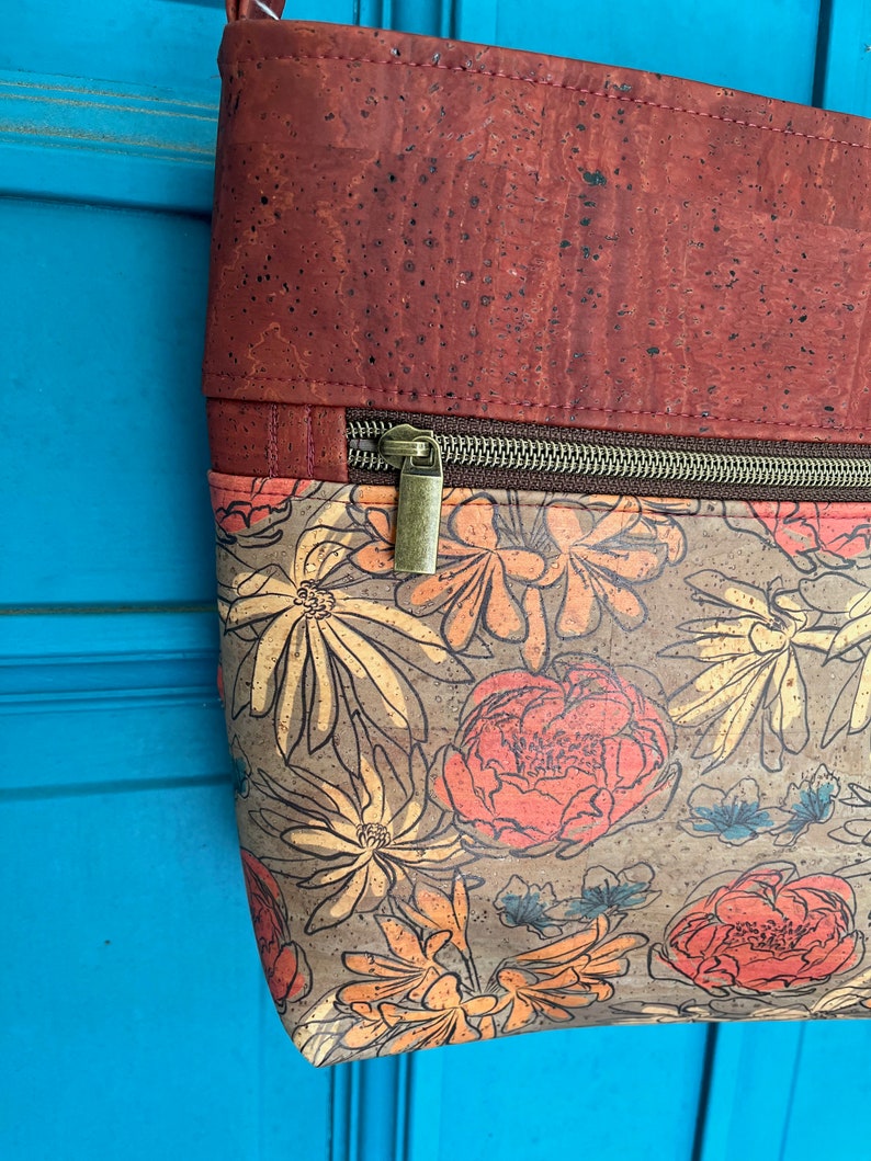 CORK Crossbody Purse in Brick Colored CORK and Flowers - Etsy