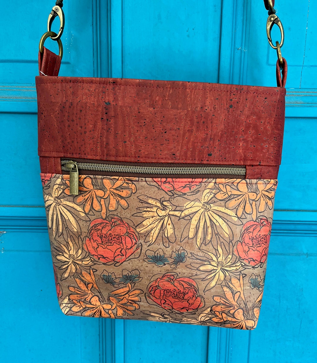 CORK Crossbody Purse in Brick Colored CORK and Flowers - Etsy
