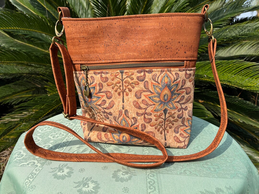CORK Crossbody Purse in Cinnamon With Lotus Flowers - Etsy