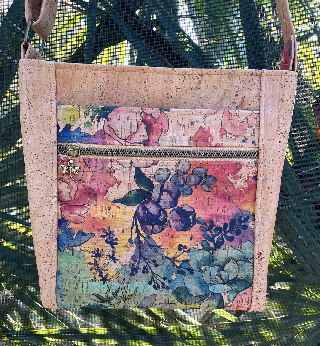 Cork Crossbody Two Zip Hipster Purse With Waterflower Pockets - Etsy