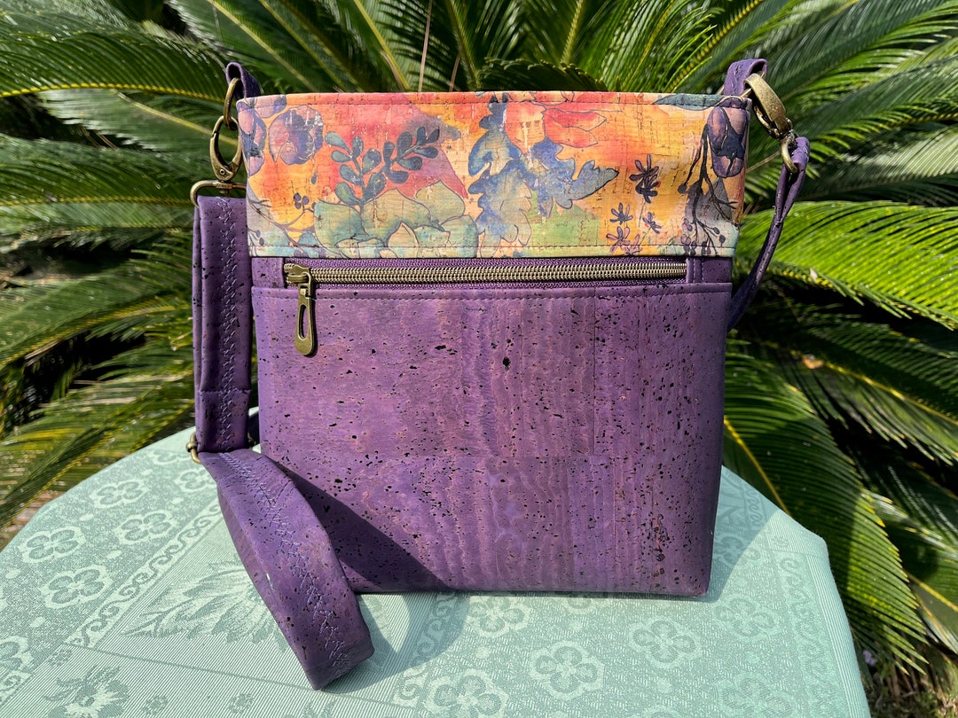 CORK Crossbody Purse in Watercolor Floral and Purple - Etsy