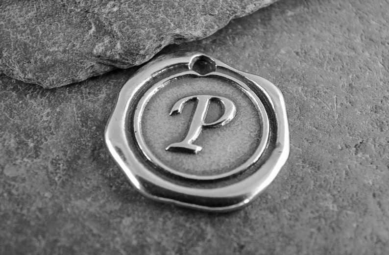 Sterling Silver Round Wax Seal P Pendant Letter P Artisan - Etsy