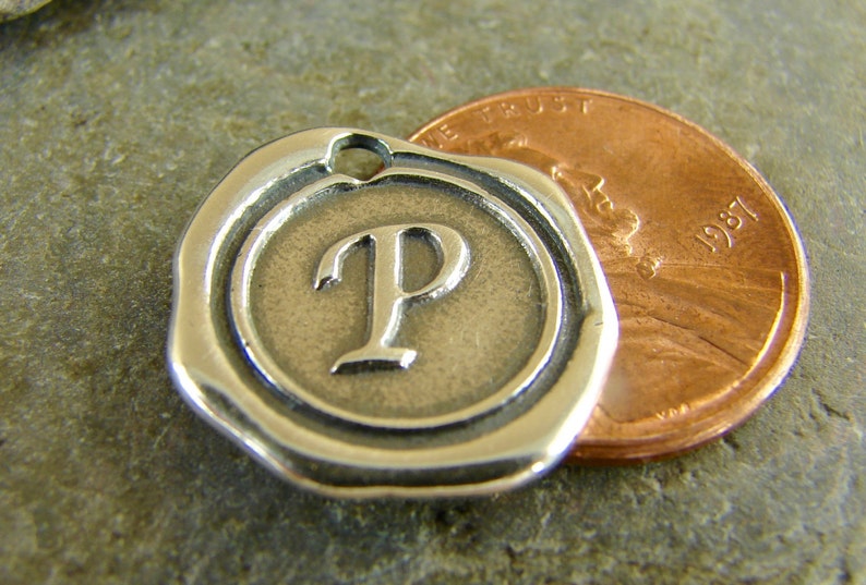 Sterling Silver Round Wax Seal P Pendant Letter P Artisan - Etsy