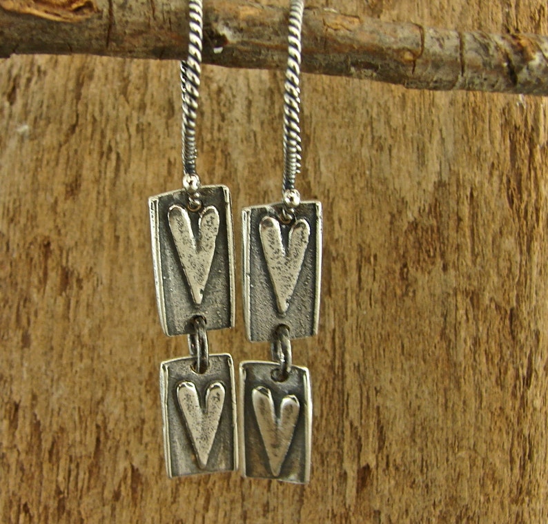 Heart on a Rectangle Rustic Artisan Sterling Silver Charms - Etsy