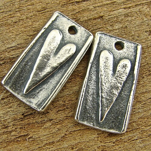 Heart on a Rectangle Rustic Artisan Sterling Silver Charms - Etsy