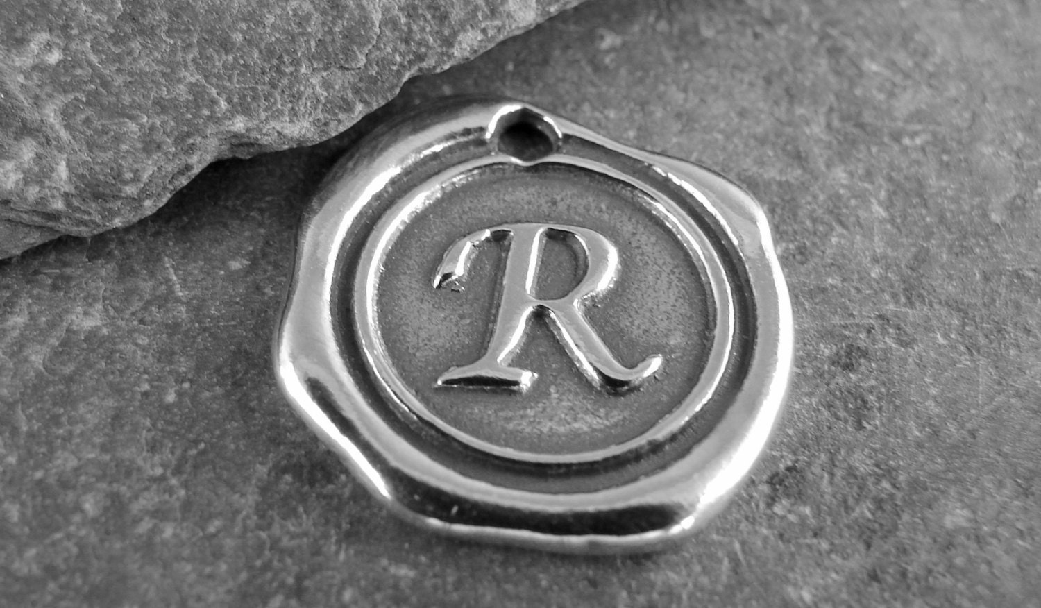 Sterling Silver Round Wax Seal R Pendant Letter R Artisan - Etsy
