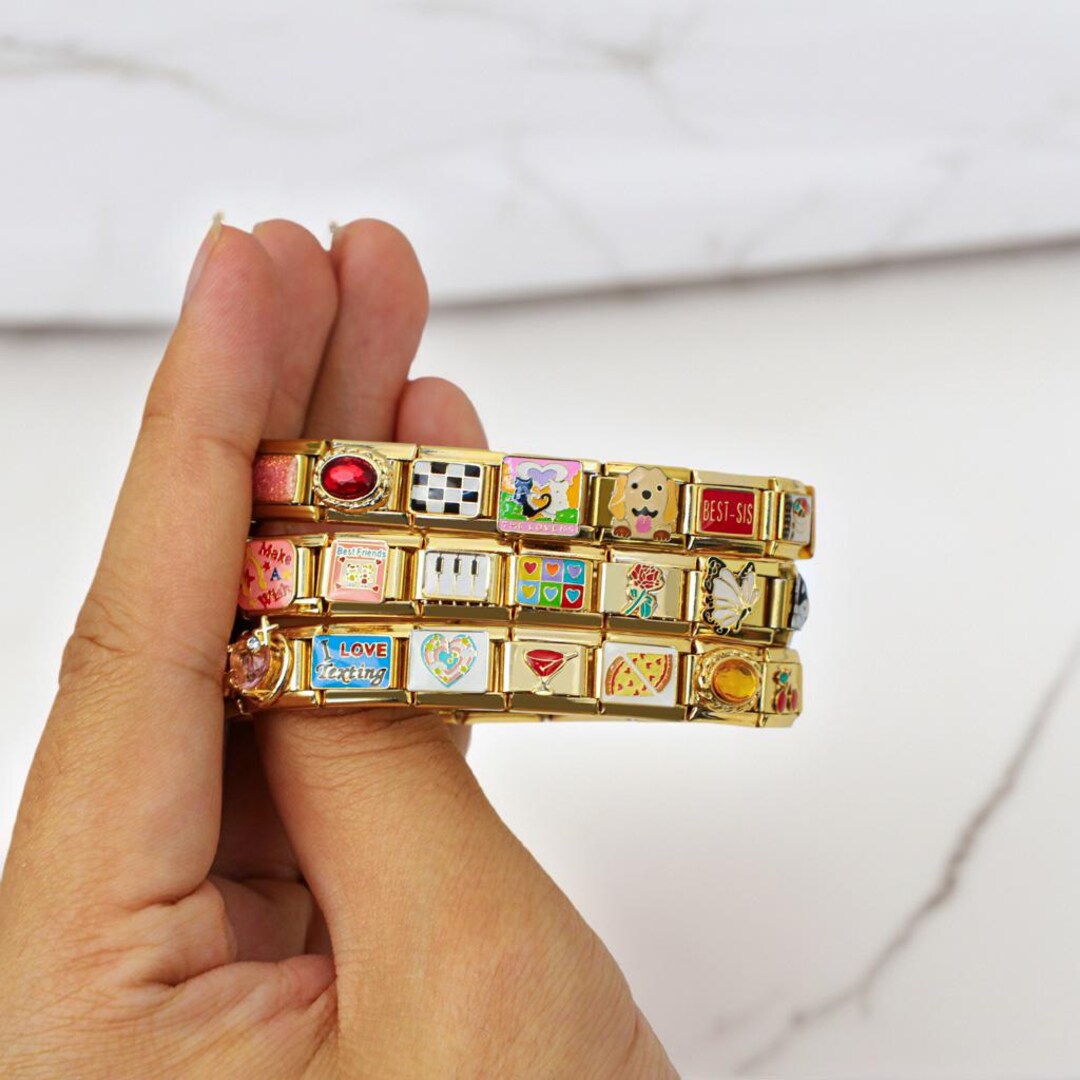 Gold Italian Modular Bracelet, Customizable Photo, Italian Charms ...