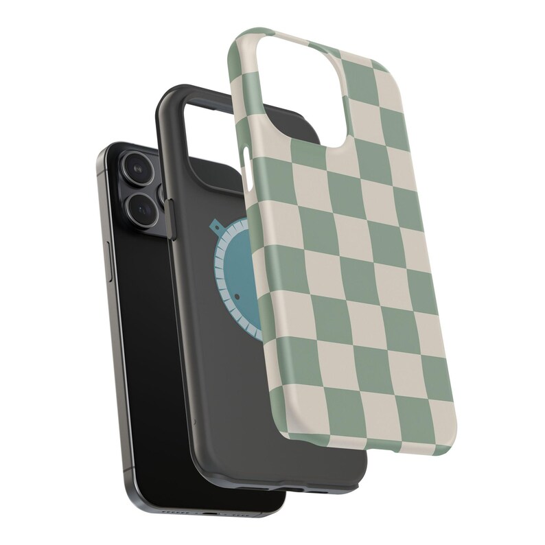 Sage Green Wavy Checkerboard Magsafe iPhone 16 15 14 13 12 Pro Max Case ...