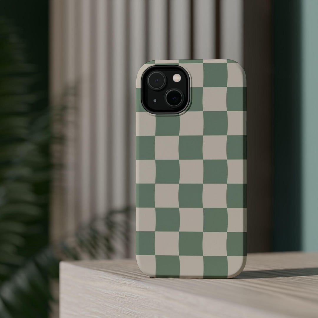 Sage Green Wavy Checkerboard Magsafe iPhone 16 15 14 13 12 Pro Max Case ...